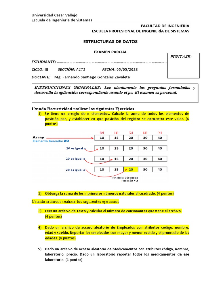 Primer Examen Parcial de Estructuras de Datos | PDF