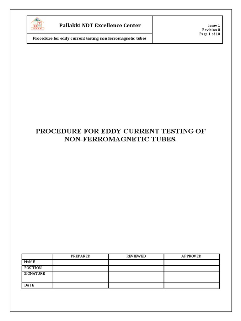 Eddy Current Testing Procedure | PDF