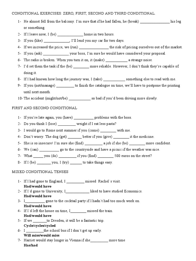 Conditional Exercises: Types and Practice | PDF
