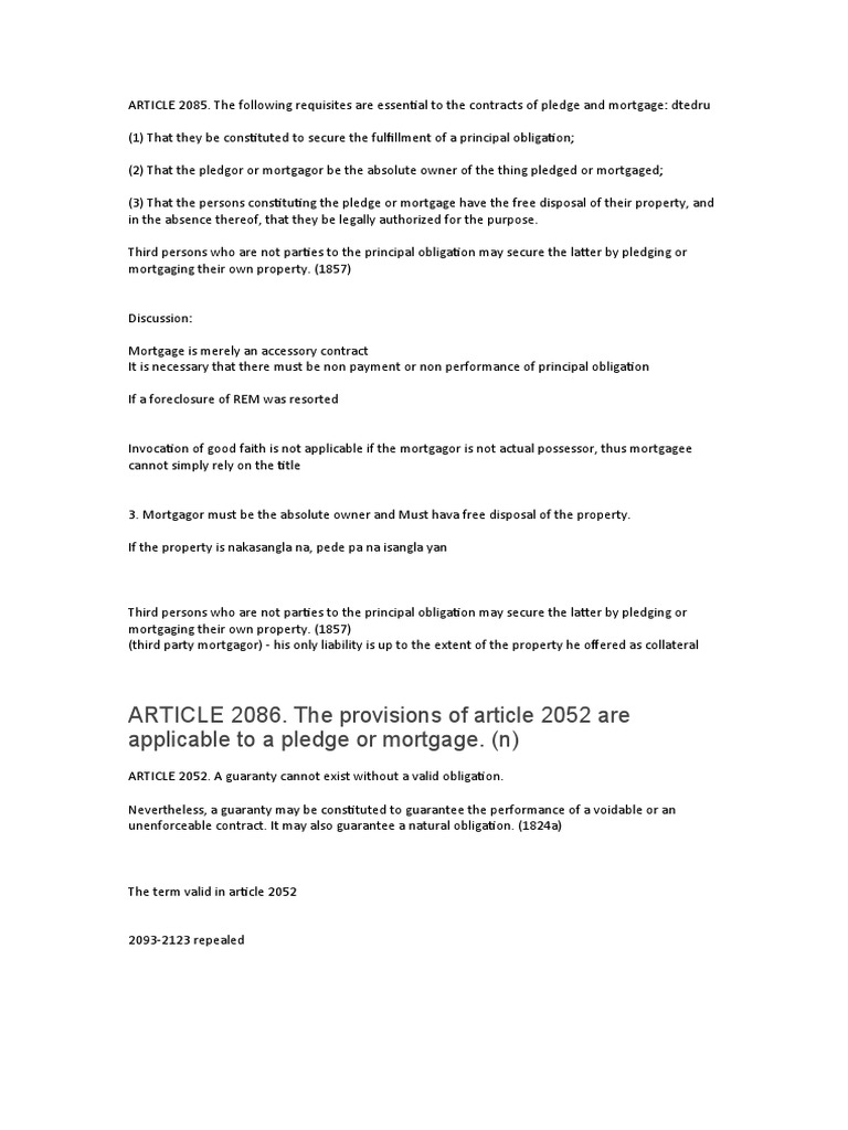 Essential Requisites and Parties Involved in Contracts of Pledge and ...