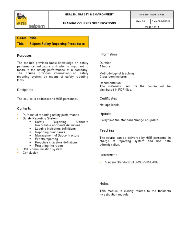 X054 - SPEC-Saipem Safety Reporting Procedures.doc | PDF