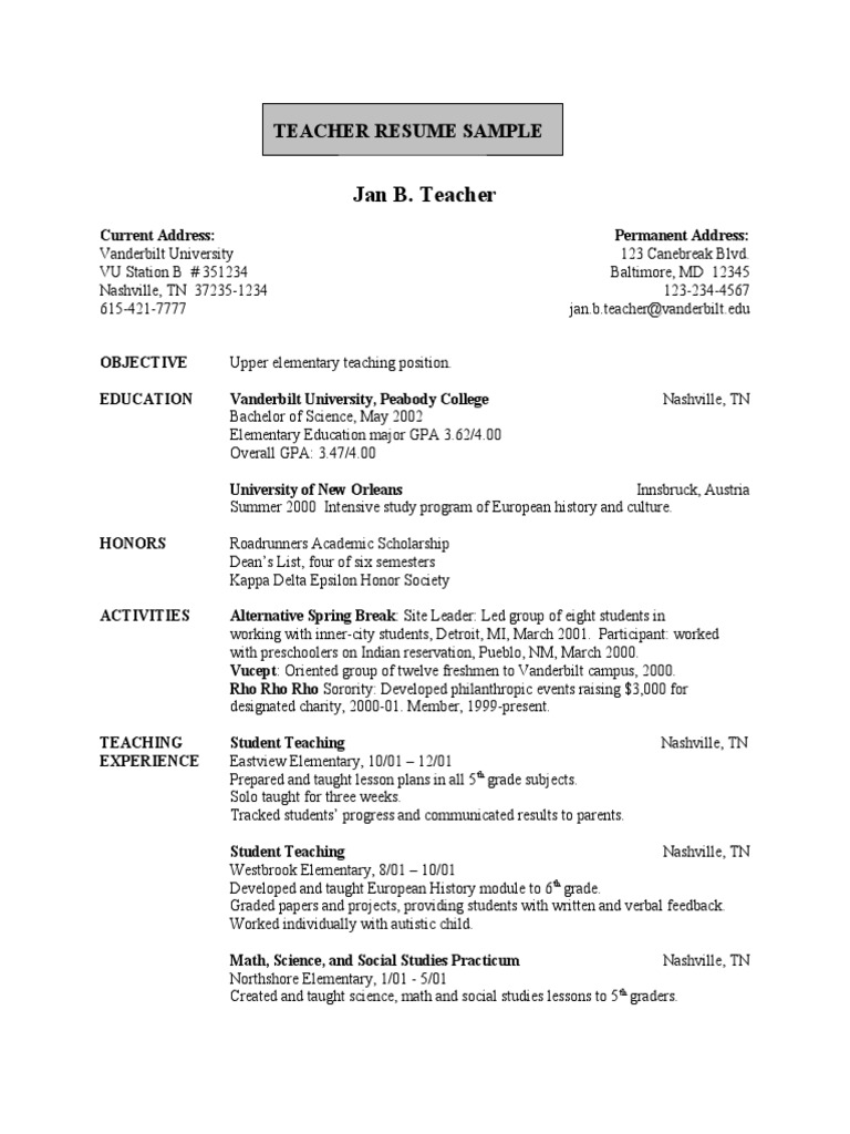 Free Elementary Teacher Resume | PDF