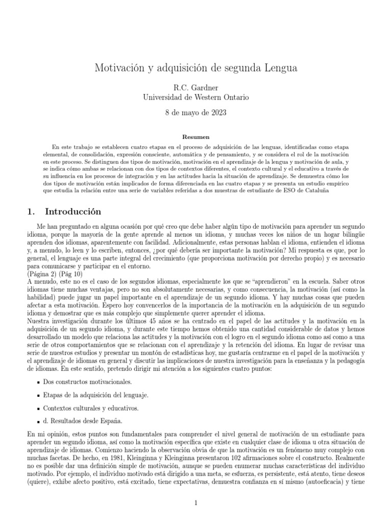 Motivation And Second Language Acquisition Pdf Pdf
