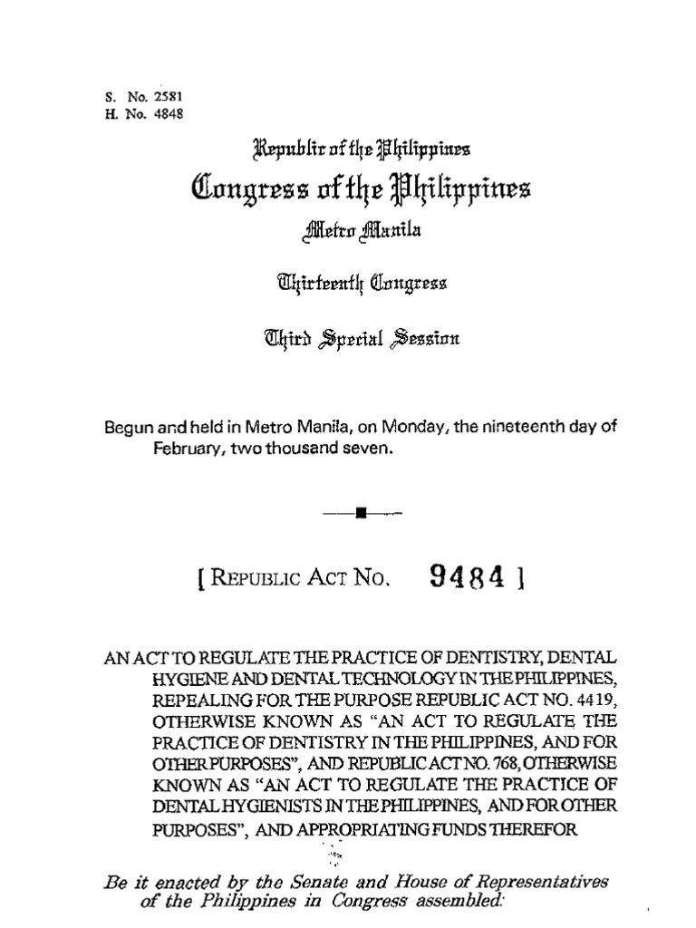 Ra 9484 Original Document Signed | PDF | Dental Hygienist | Dentist
