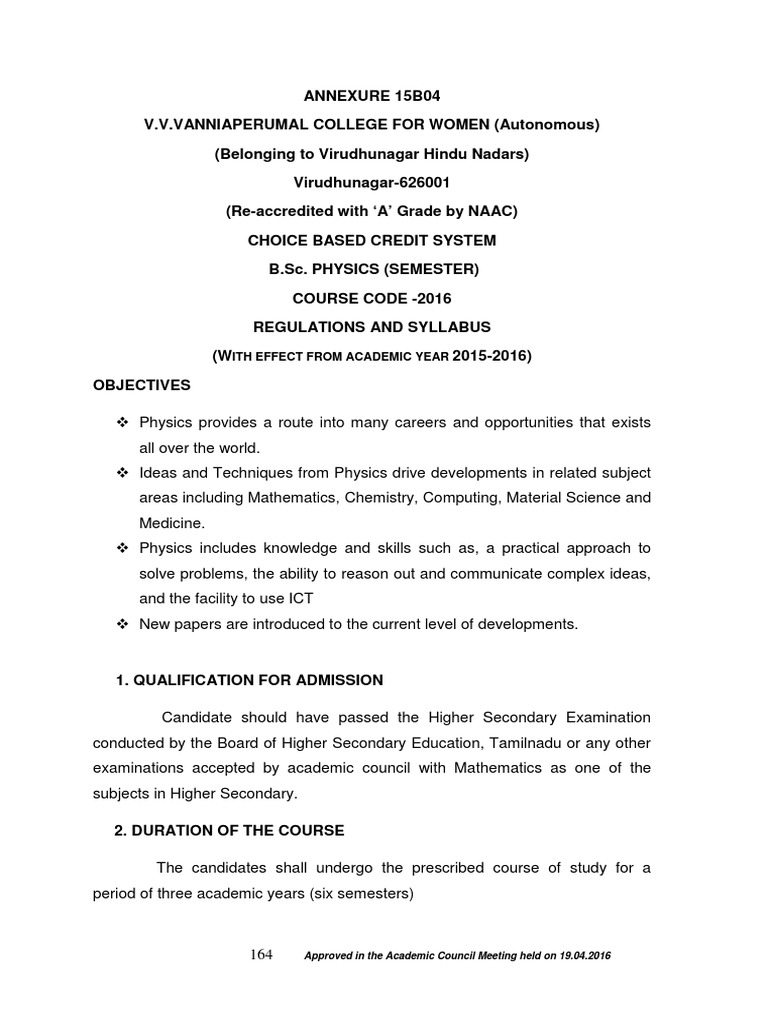 B.Sc. Physics Syllabus 2016 Regulations | PDF