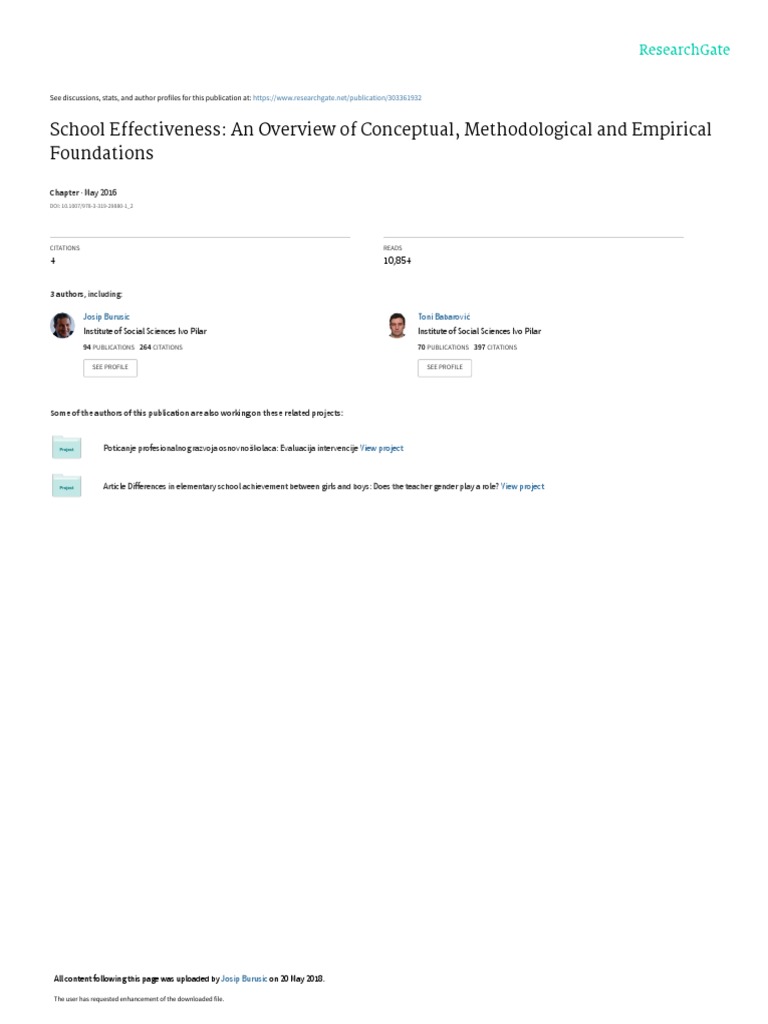 School Effectiveness: An Overview of Conceptual, Methodological and Empirical Foundations | PDF