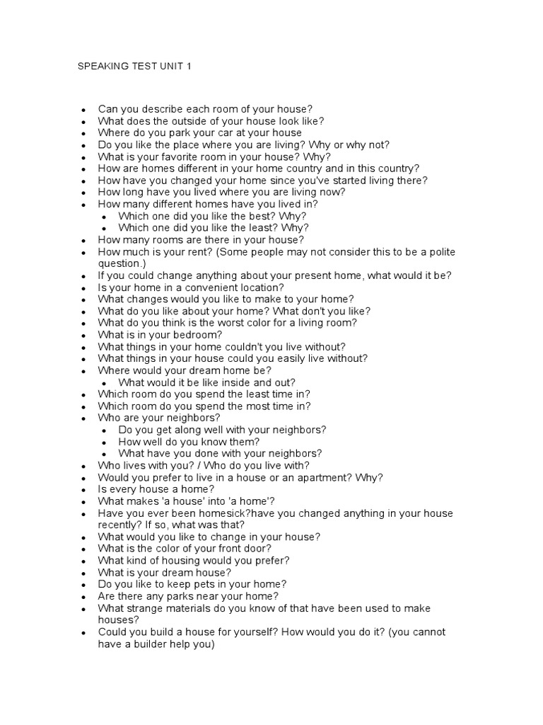 Speaking Test Unit 1 | Download Free PDF | Gardens