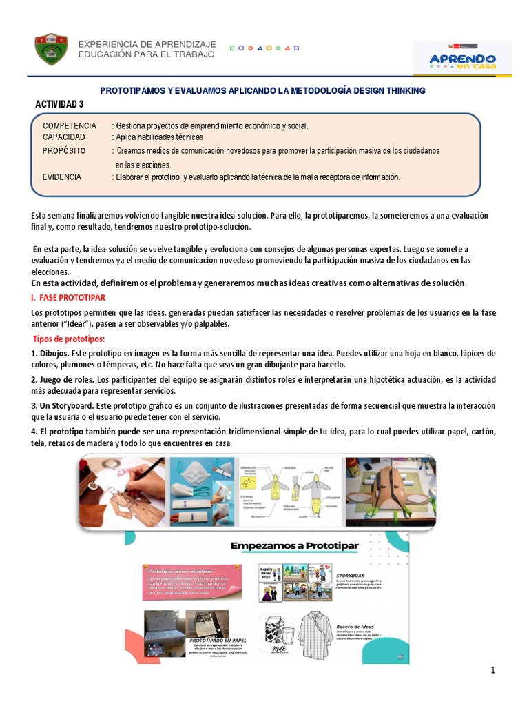Actividad 3: Prototipamos Y Evaluamos Aplicando La Metodología Design Thinking | PDF