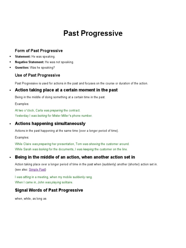 Past Progressive Exercises | PDF