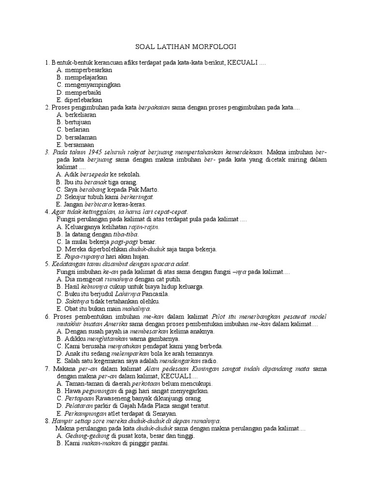 10-11.-Soal-Latihan-Morfologi 2 | PDF