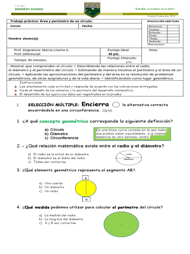 7ºevalua Geo Area y Perim Circulo | PDF