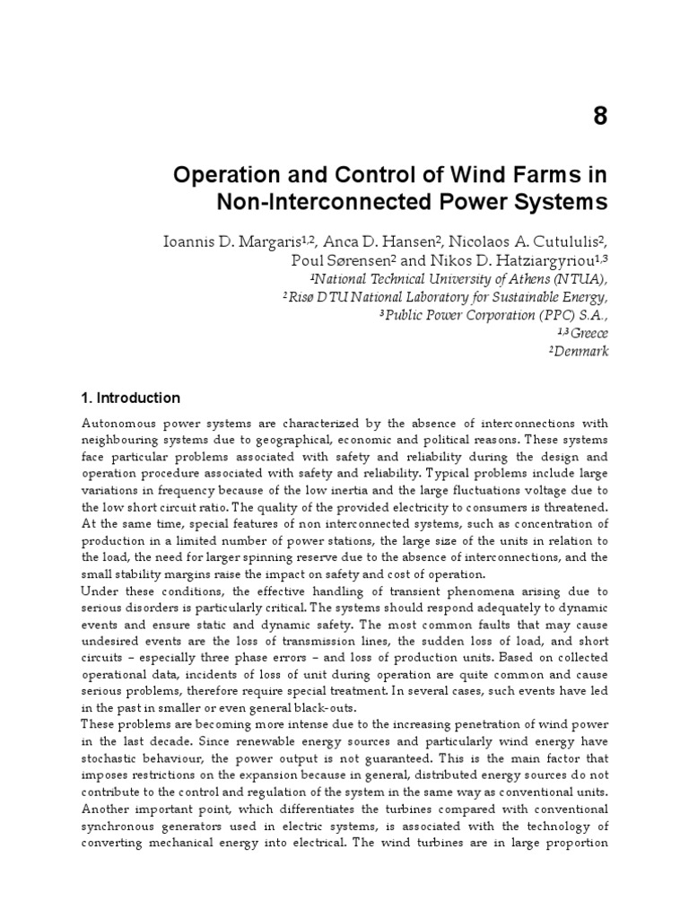 Operation and Control of Wind Farms in Non-Interconnected Power Systems ...