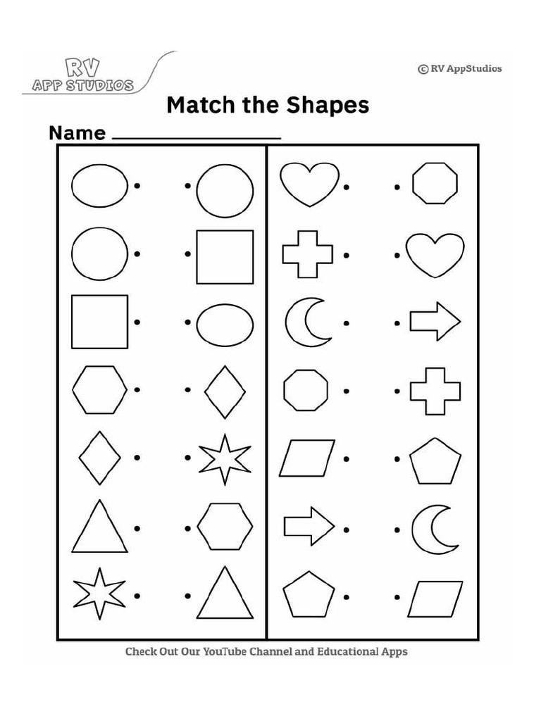 155 Free Printable Worksheets For Kids Match The Shapes Worksheet Match ...