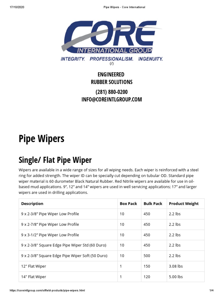 Pipe Wipers Core International | PDF | Pipe (Fluid Conveyance) | Tools