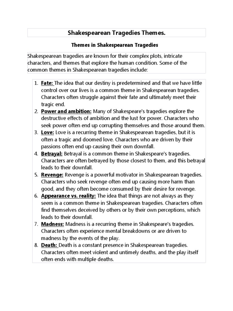 Themes in Shakespearean Tragedies | PDF