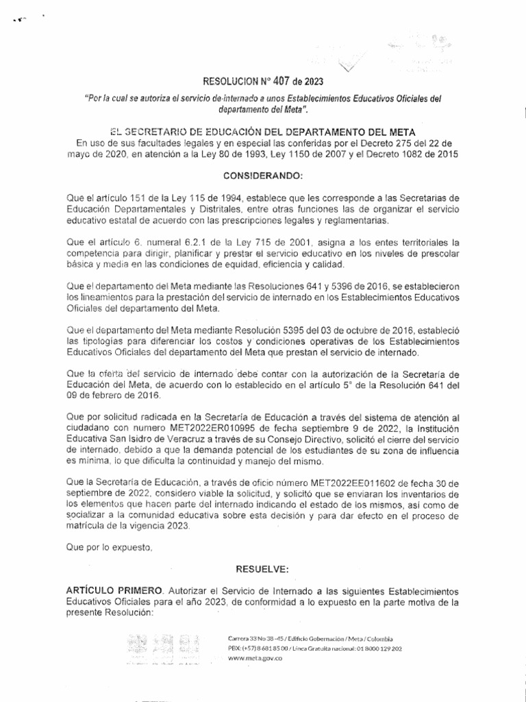 Resolucion No 407 de 2023 - Viabilidad Del Servicio. | PDF