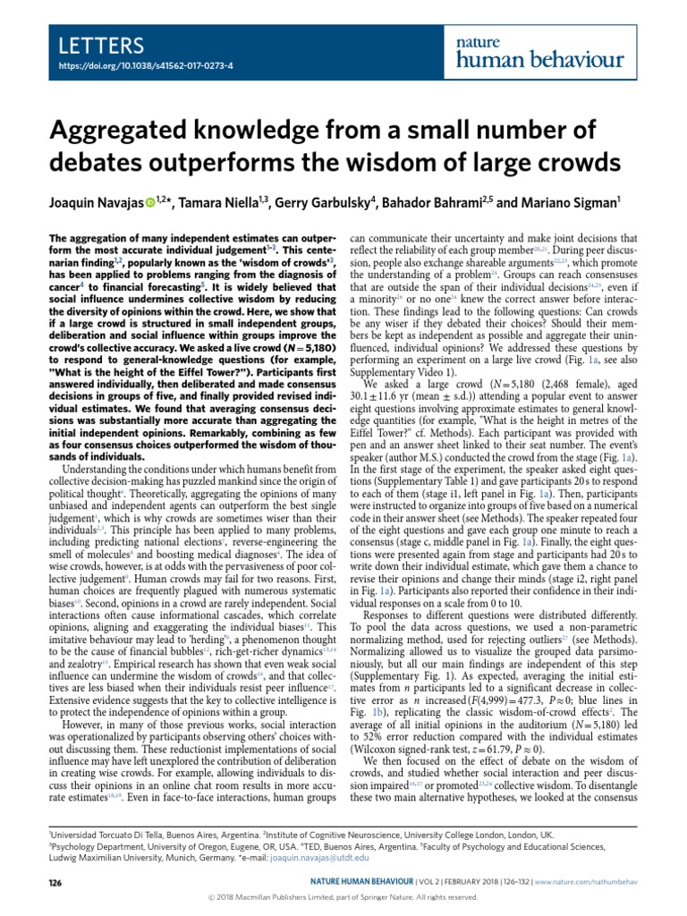 Joaquin Navajas Et Al. Aggregated Knowledge From A Small Number of ...