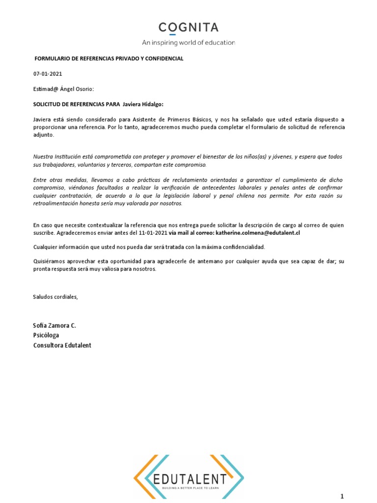 Formulario Solicitud de Referencias Laborales Cognita | PDF | Maestros
