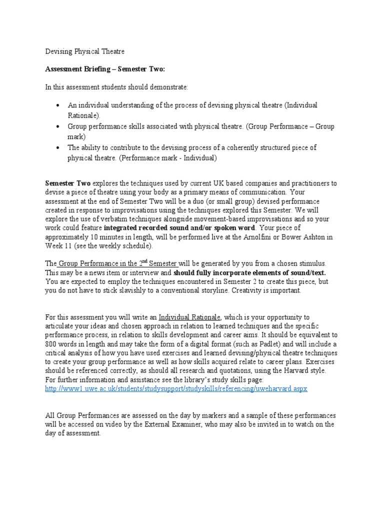 Developing Physical Theatre Through Devising: An Assessment of Individual Process and Group ...