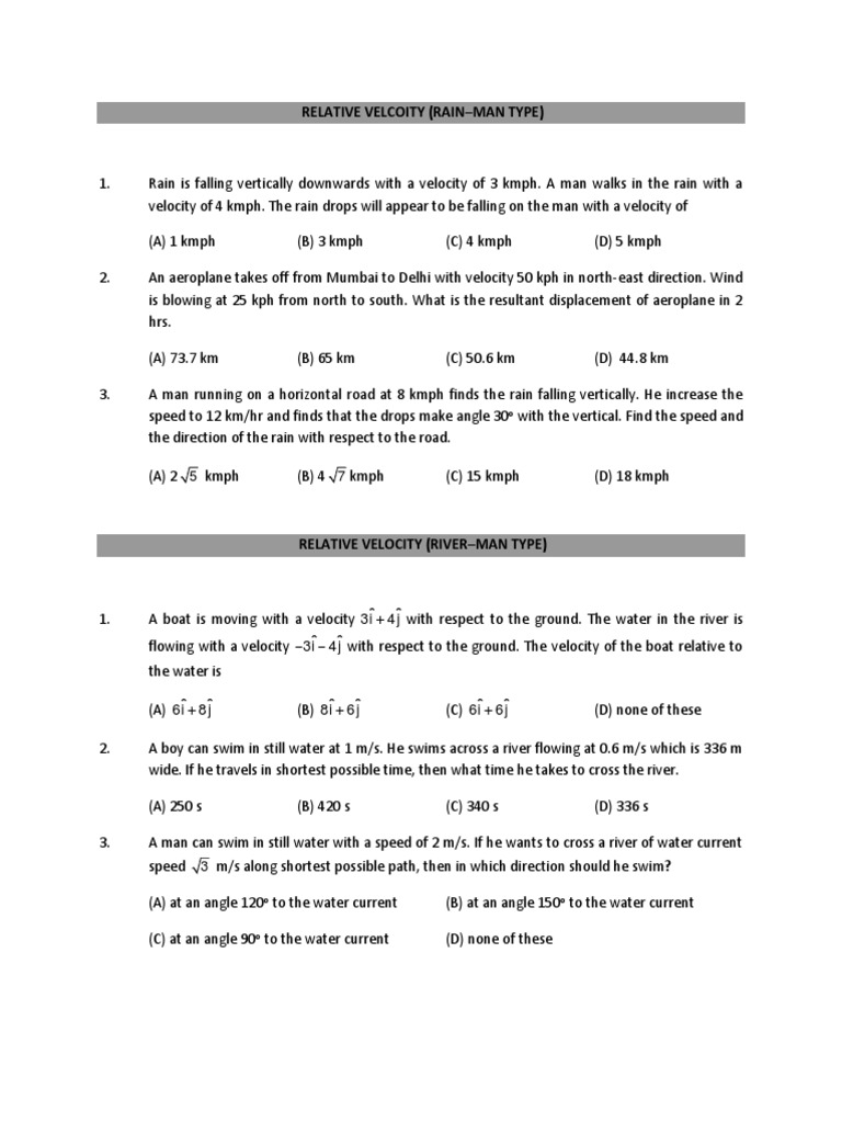 Relative Velocity Problems & Solutions | PDF | Speed | River