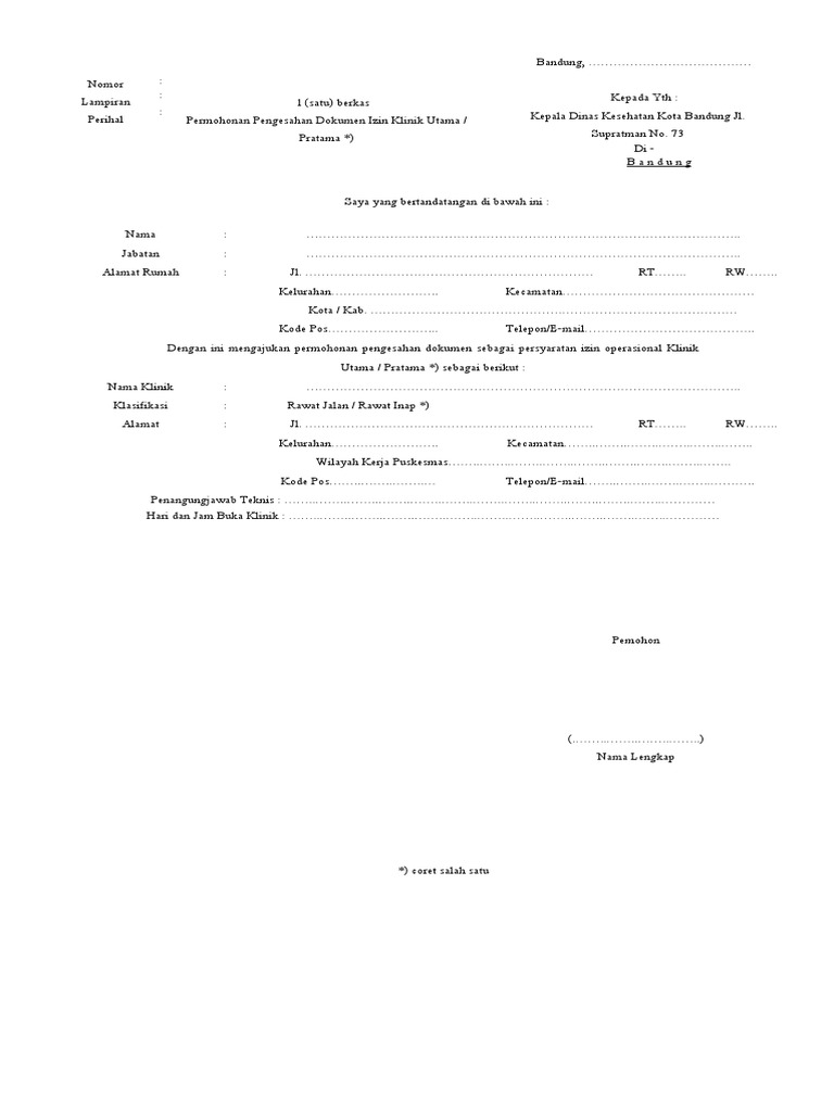 Form Izin Operasional Klinik | PDF