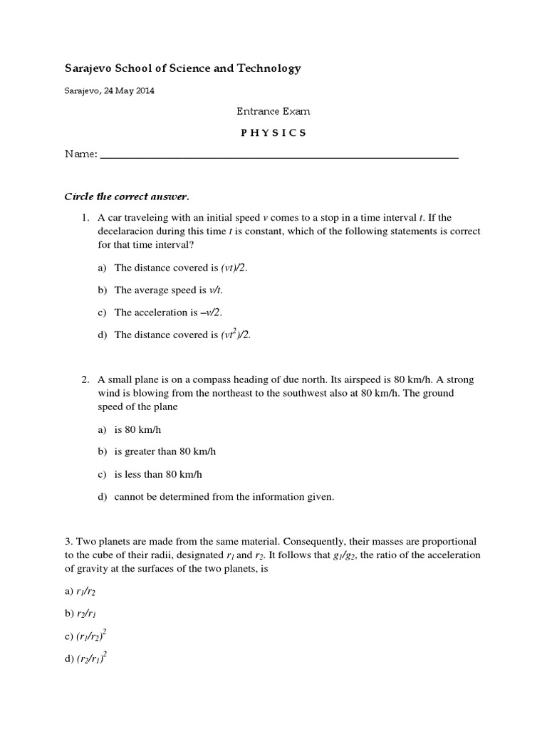 Physics Entrance Test 3 PDF | PDF | Emission Spectrum | Electron