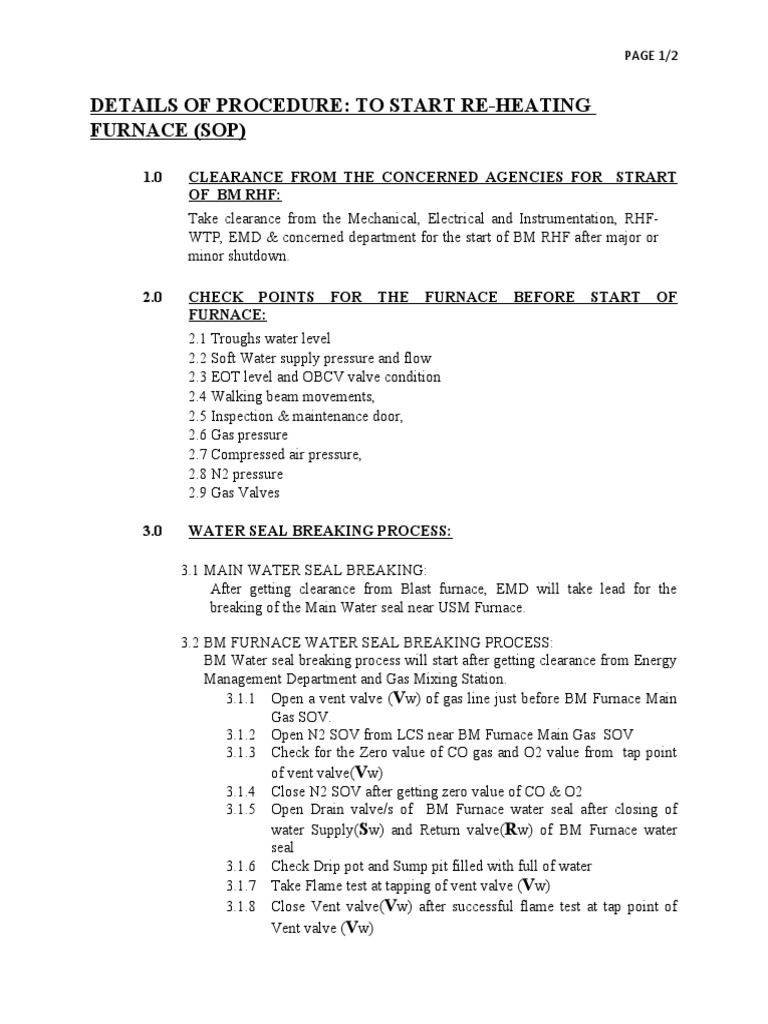 Sop BM RHF Oprn Procedure | PDF | Valve | Manufactured Goods