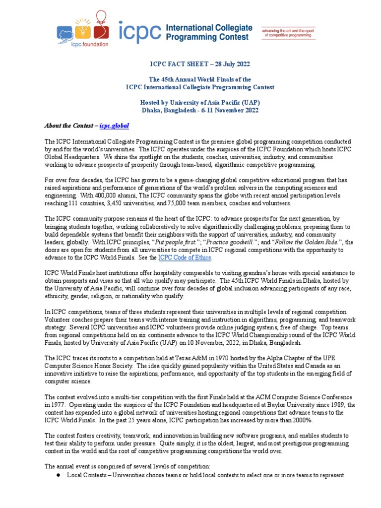 Overview of the 45th Annual International Collegiate Programming ...