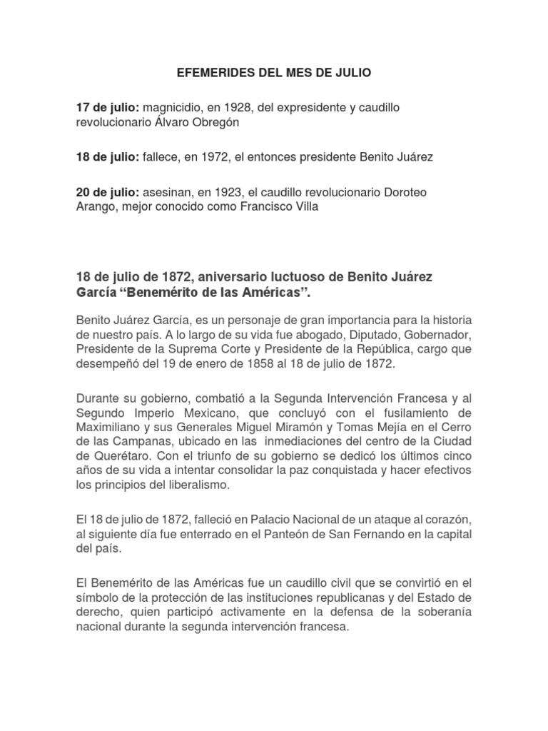 Efemerides Del Mes de Julio | PDF