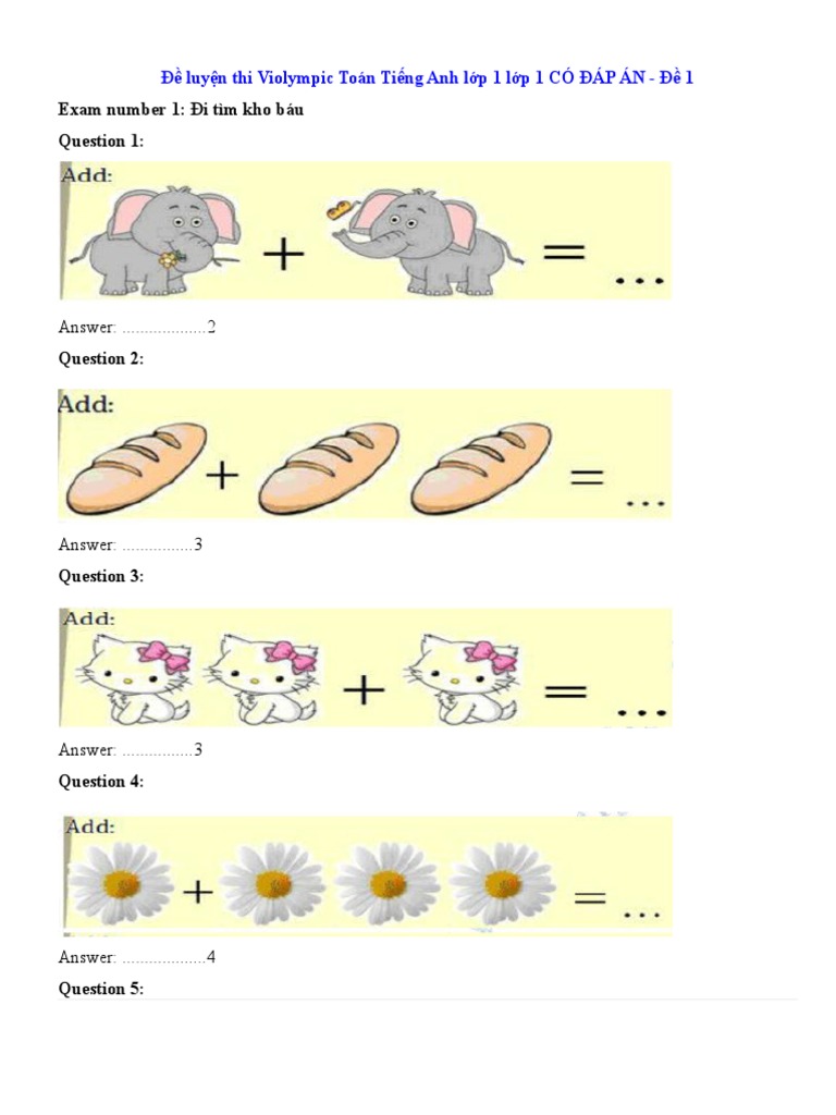 De Luyen Thi Violympic Toan Tieng Anh Lop 1 Lop 1 Co Dap An de 1 | PDF
