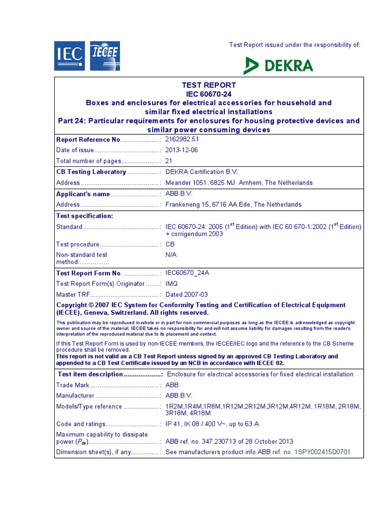 Mistral CB Certificering Dekra PDF | PDF | Electricity | Electrical Engineering