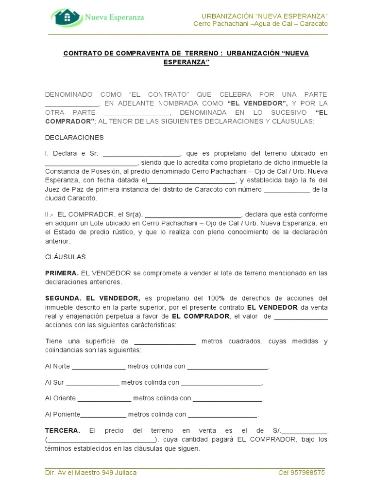 Formato de Contrato de Compraventa de Terreno | Descargar gratis PDF | Derecho civil (sistema ...