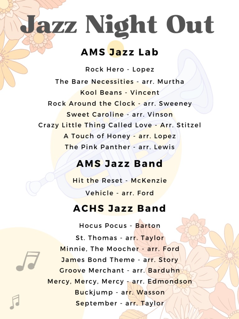 White Orange Illustration Jazz Concert Program | PDF | Music Production ...