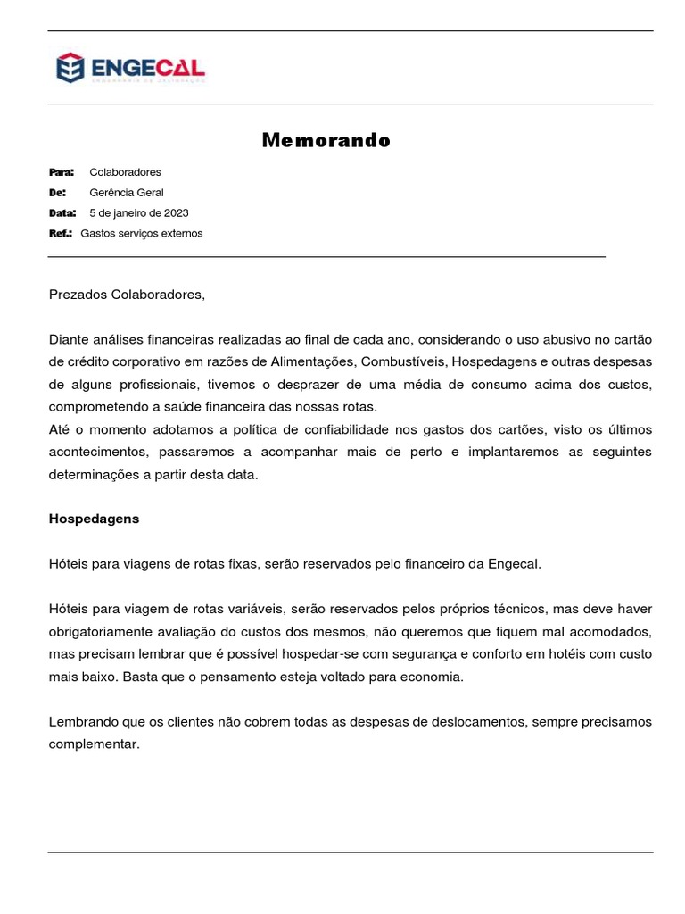 Memorando Nova Política de Gastos Técnico Externo | PDF | Economia | Economias