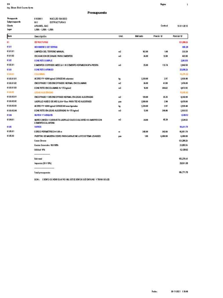 Presupuestocliente | PDF | Hormigón | Materiales de construcción