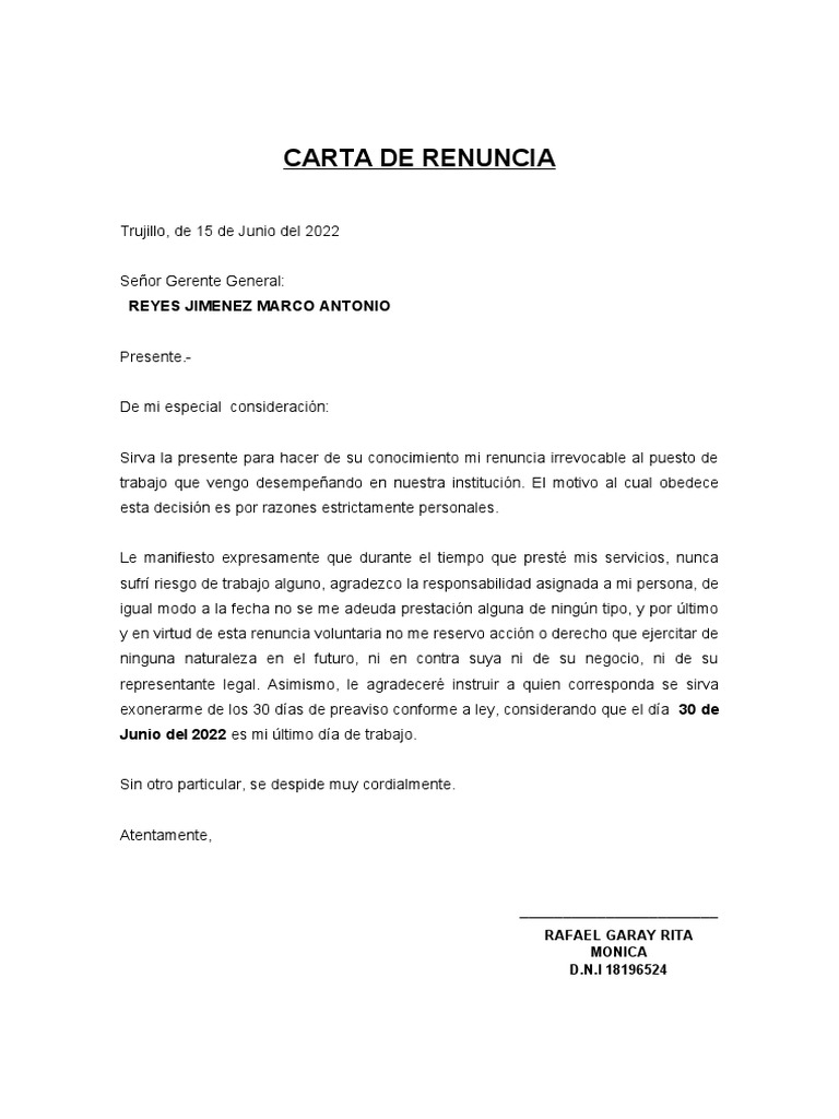 Carta de Renuncia | PDF