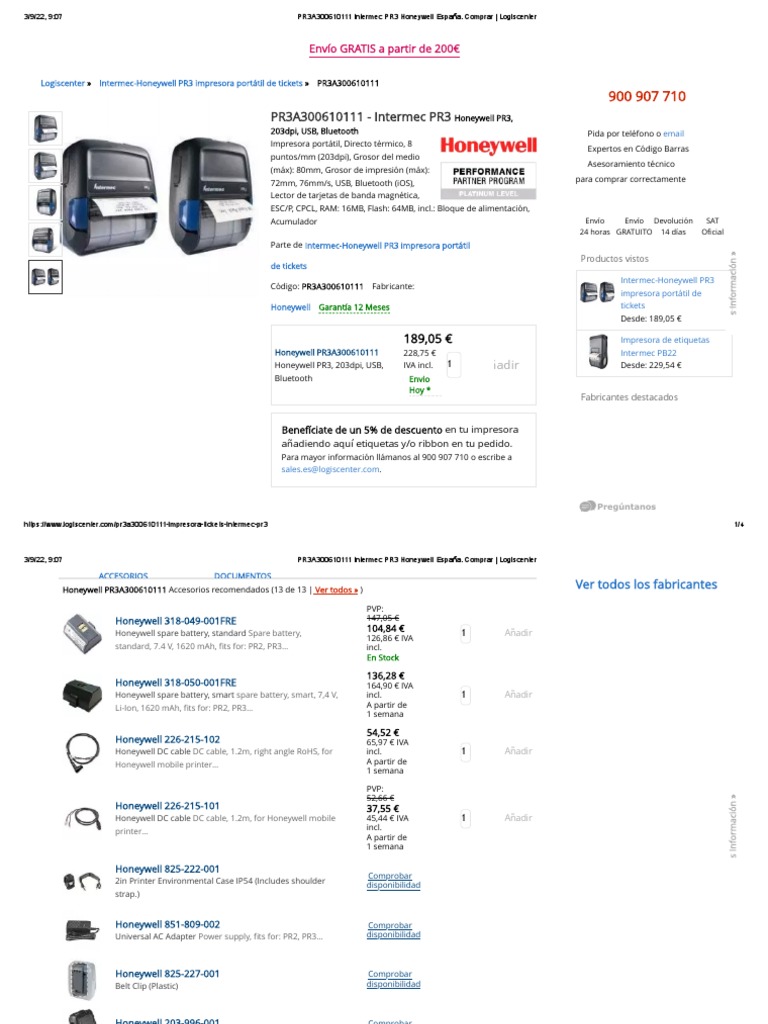 PR3A300610111 Intermec PR3 Honeywell España. Comprar - Logiscenter | PDF | Equipo | Clases de ...
