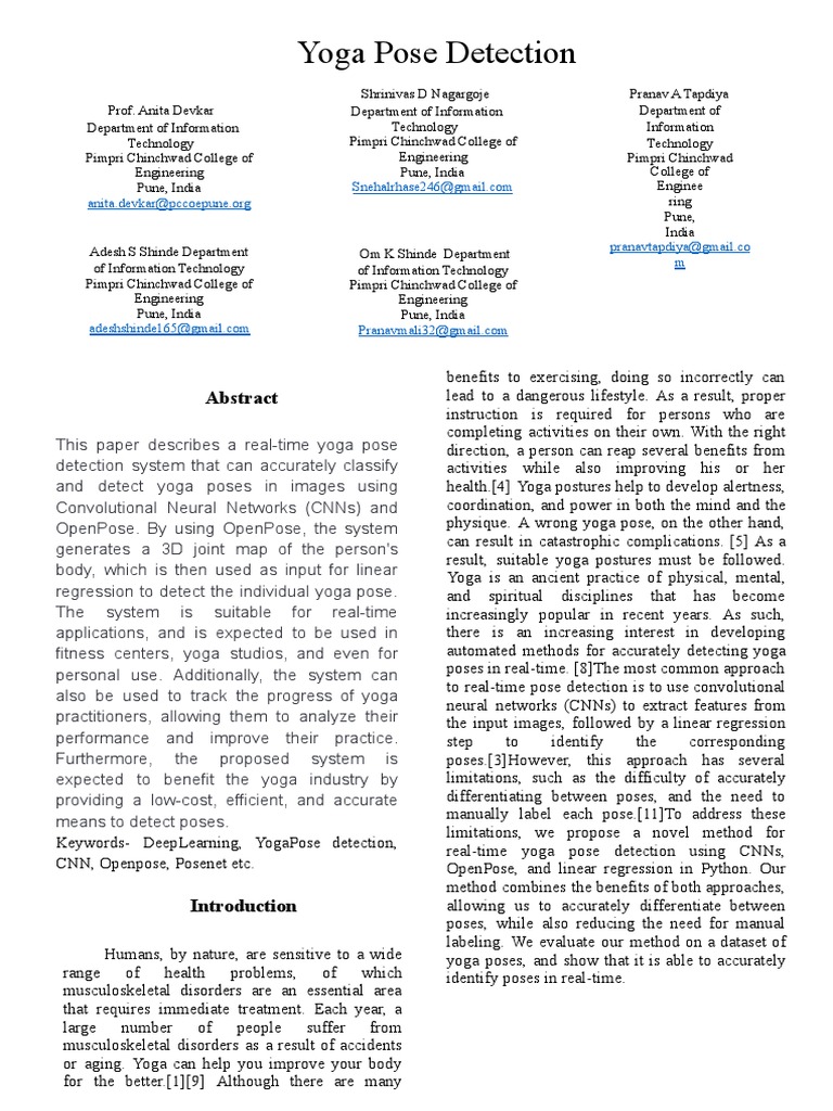 Yoga Pose Detection | PDF | Machine Learning | Computational Neuroscience