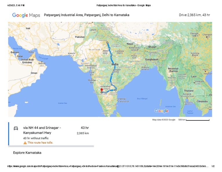 Patparganj Industrial Area To Karnataka - Google Maps | PDF