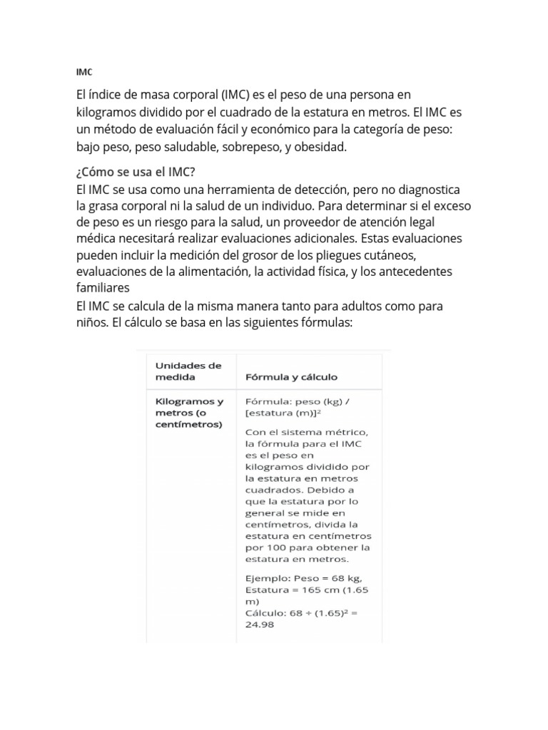 ¿Cómo Se Usa El IMC? | PDF | Índice de masa corporal | Balanza