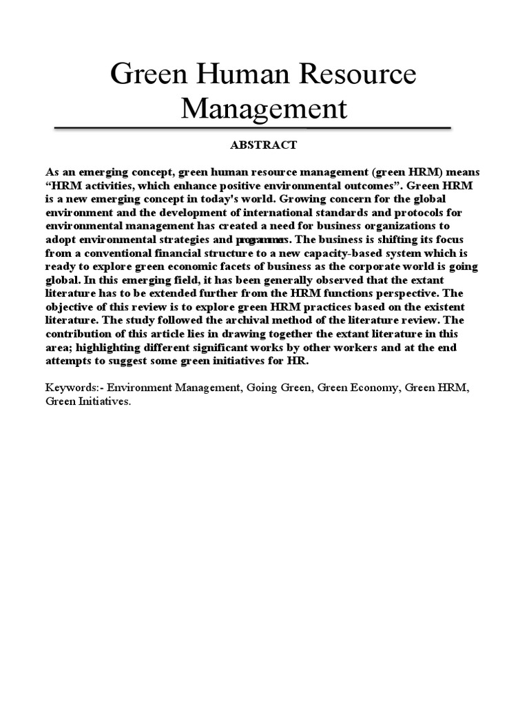 Green Human Resource Management | PDF | Human Resource Management ...