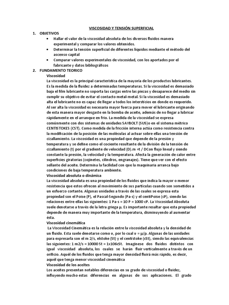 Viscosidad y Tensión Superficial | PDF | Tensión superficial | Viscosidad