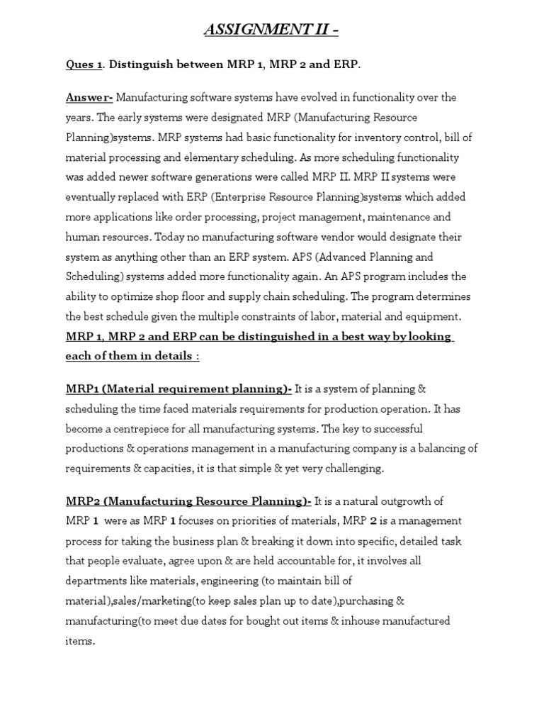 Operations Management - Assignment 2 | PDF | Enterprise Resource Planning | Inventory