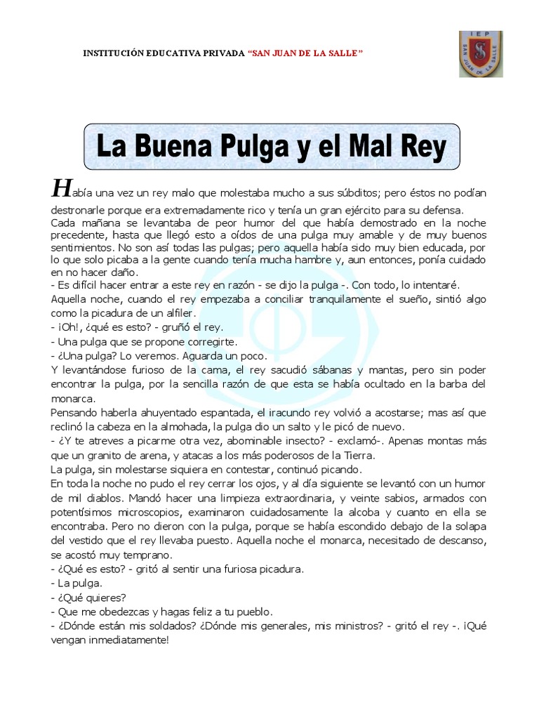 Ficha La Buena Pulga y El Mal Rey para Cuarto de Primaria | PDF