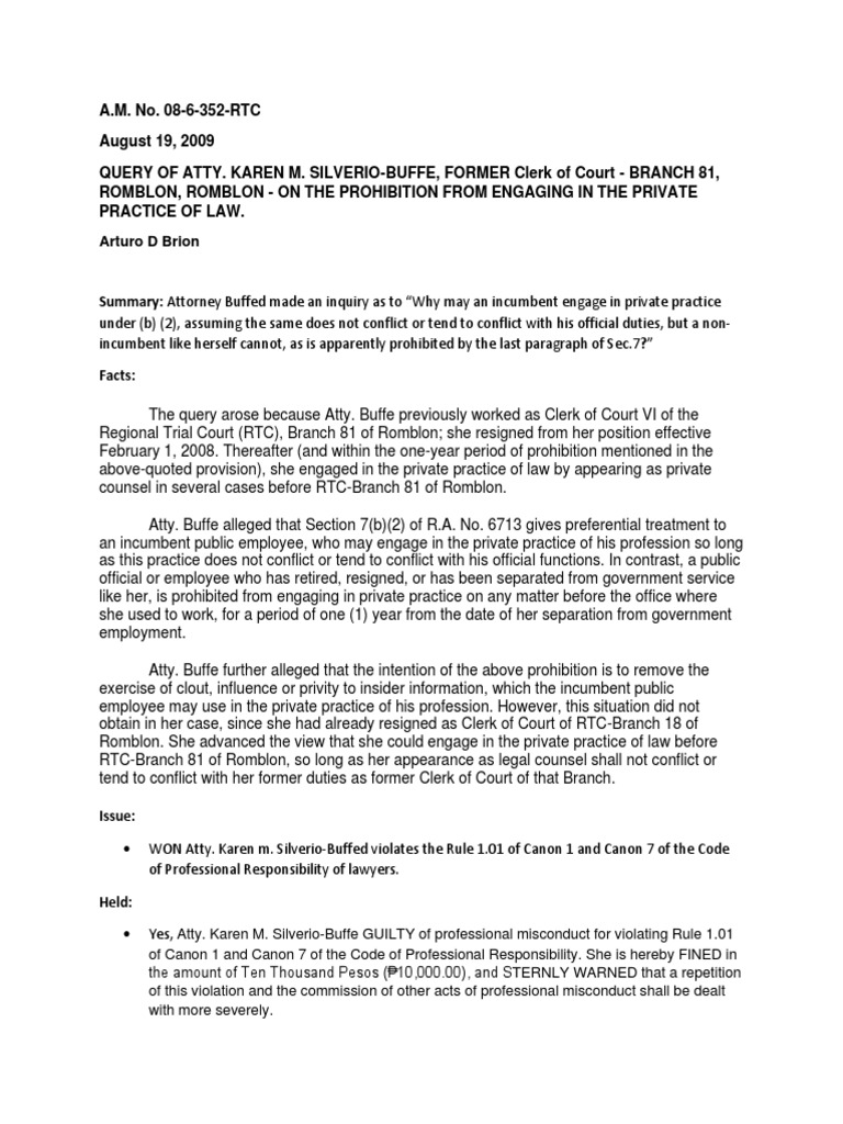 A M No. 08-6-352-RTC Query of Atty. Karen M. Silverio-Buffe | PDF ...