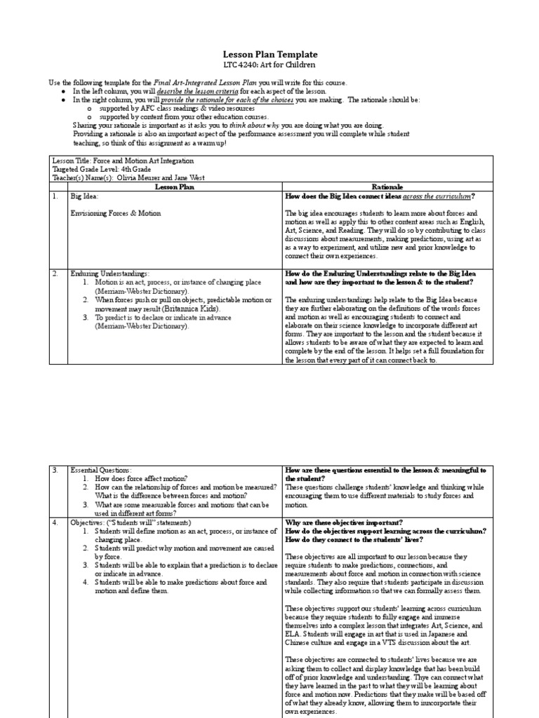 LTC 4240 Lesson Plan - Olivia Meurer and Jane West-Compressed 2 | PDF ...