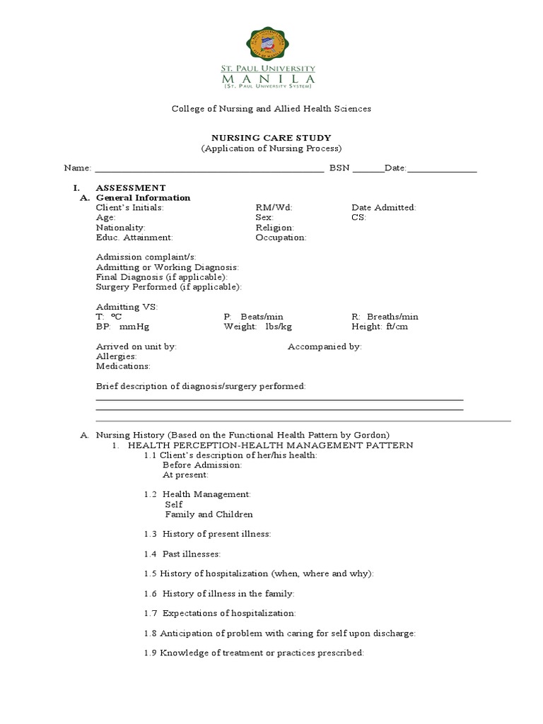 (New) Case Study Format | PDF | Medical Diagnosis | Nursing