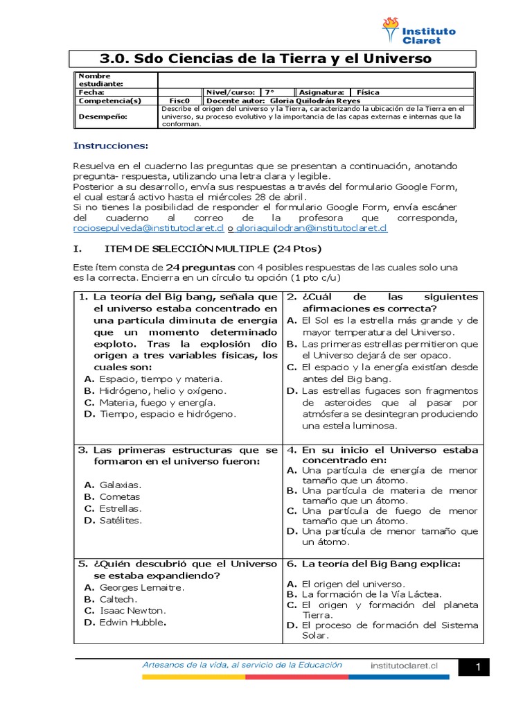 Sistema Solar Examen | PDF | Universo | Atmósfera