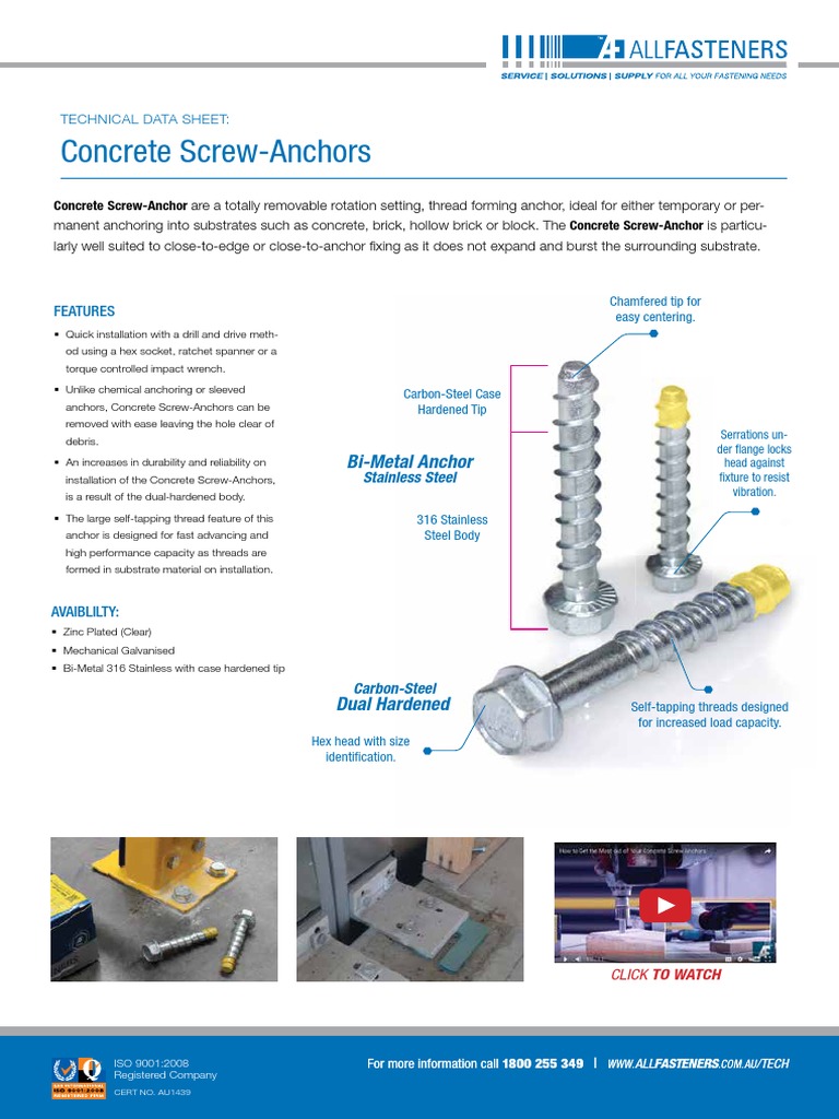 Af Concrete Screw Anchor Tds 022018 | PDF | Screw | Stainless Steel
