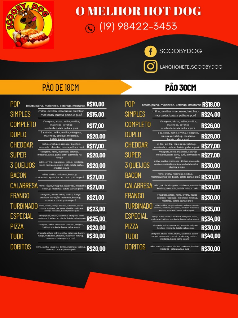 CARDAPIO ATUALIZADO | PDF | Cachorro-quente | Culinária europeia